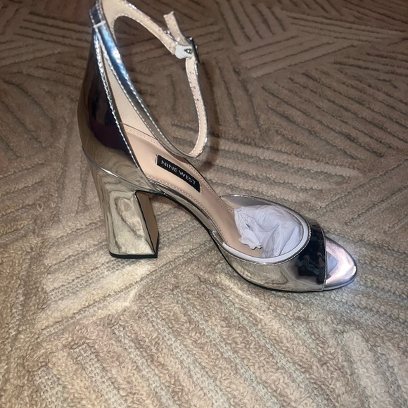 Nine West | Shoes | Never Worn Nine West Ankle Strap Silver Mirrored ...